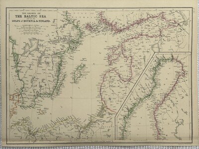 1860 Baltic Sea Hand Coloured Antique Map by Blackie | eBay