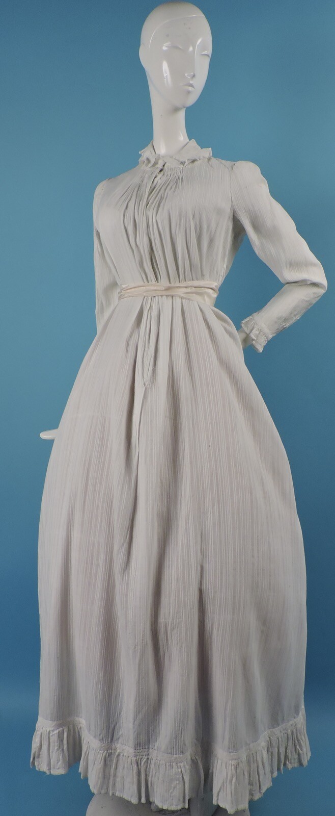 VICTORIAN WHITE STRPED COTTON WRAPPER DRESS W BUSTLE … - Gem