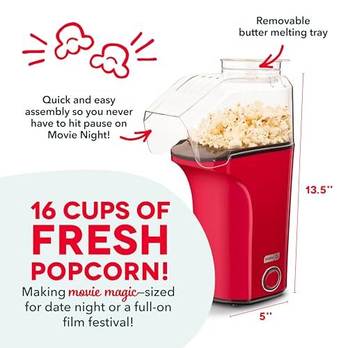 DASH Hot Air Popcorn Popper Maker with Measuring Cup to Portion Popping ...