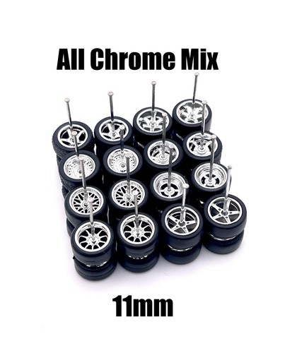 10 Sets Variety All Chrome 11mm Real Rider Wheels w/ Rubber Tire Set ...