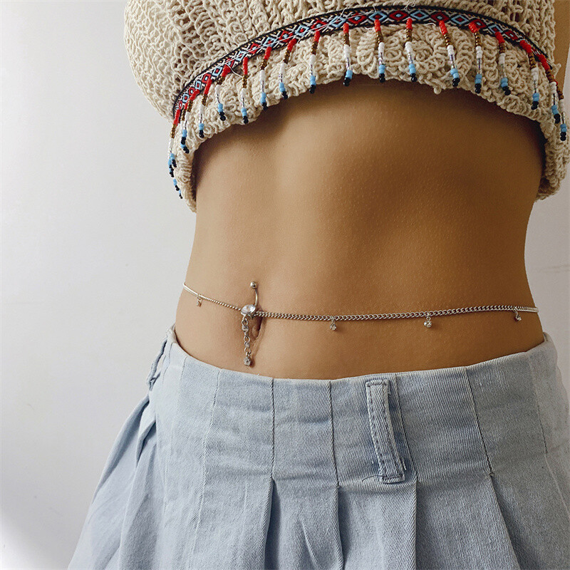 Women Sexy Rhinestone Dangle Belly Button Chain Navel Piercing Ring Body Jewelry | eBay