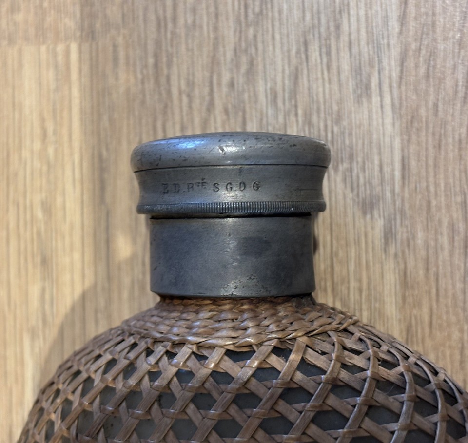 Antique glass wicker hip flask - possibly military pre war WW1 | eBay UK
