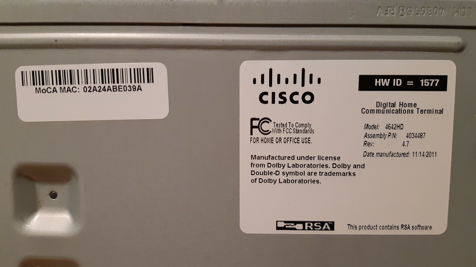 Cisco Explorer 4642HD Cable Box Nextbox - PARTS or REPAIR (Rogers, Used ...