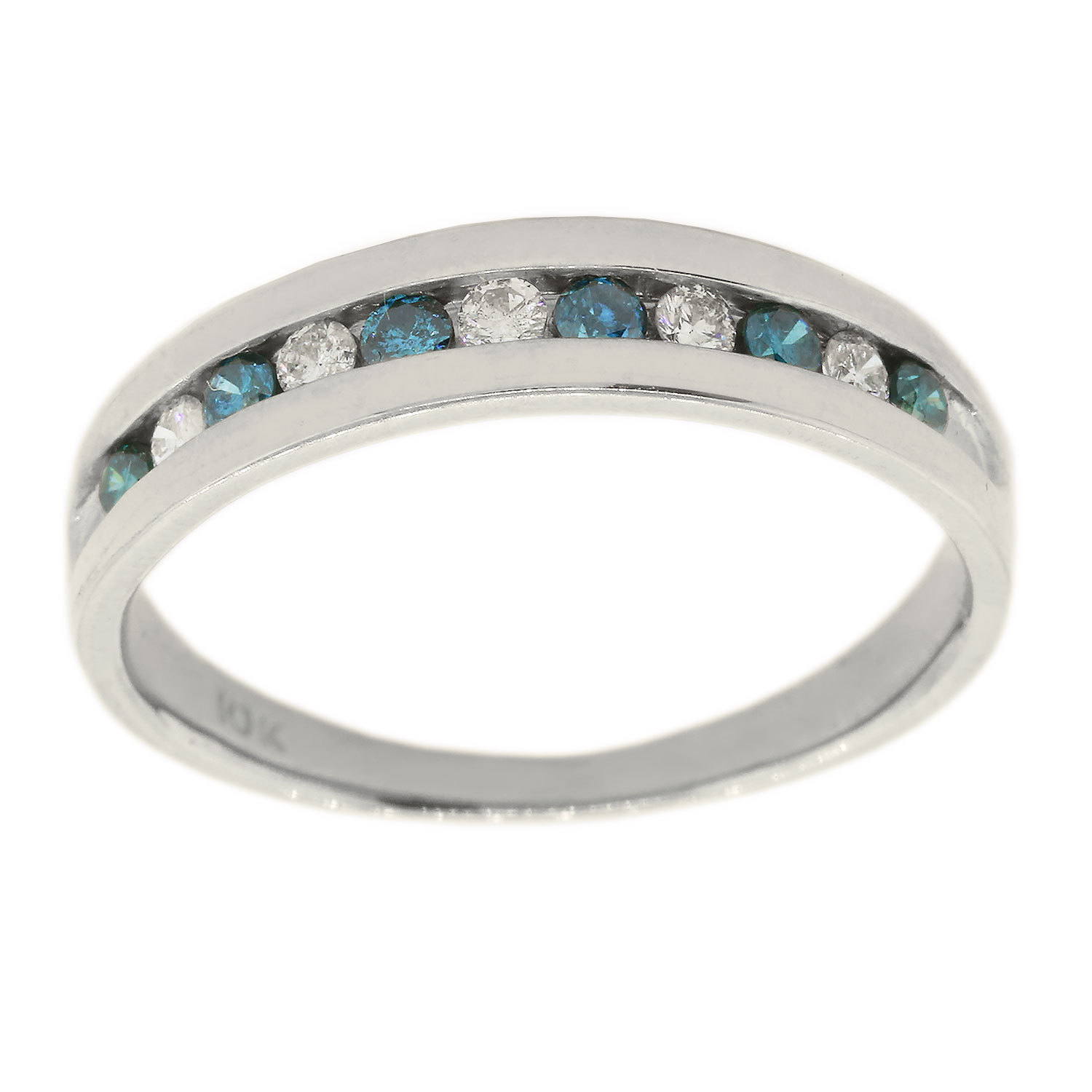 Natural 1/2ct Round Blue & White Diamond Channel Set Wedding Band Ring ...