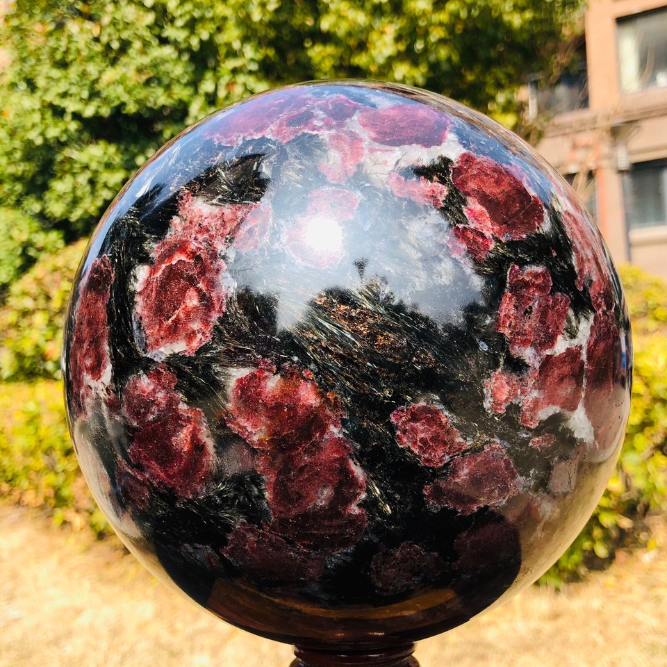 8470g Natural Garnet Fireworks Stone Astrophyllite Quartz Crystal Ball ...