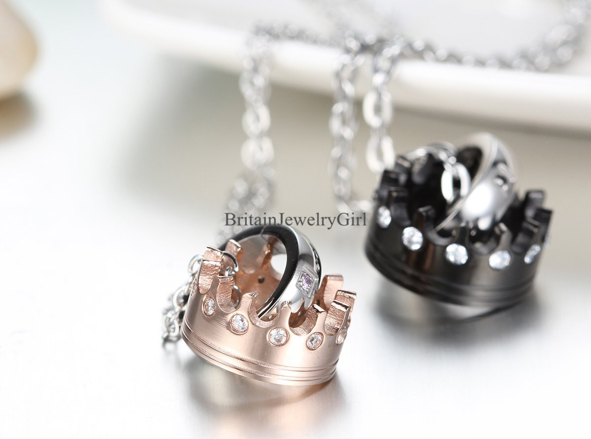 Stainless Steel Interlocking Ring His and Hers Crown Pendant Couple ...