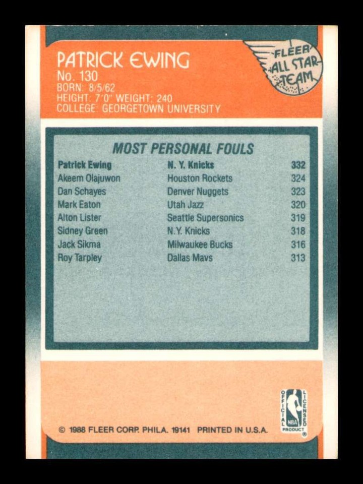 1988-89 Fleer Patrick Ewing #130 All Star Set Break New York Knicks | eBay