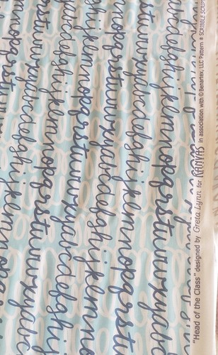 3 1/3 yard cotton print PENMANSHIP CURSIVE "head of the class" Greta ...