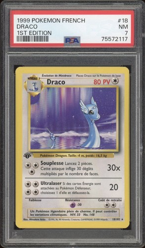 1999 Pokemon FRENCH 1st Edition Base Set Draco-Dragonair 18/102 PSA 7 ...