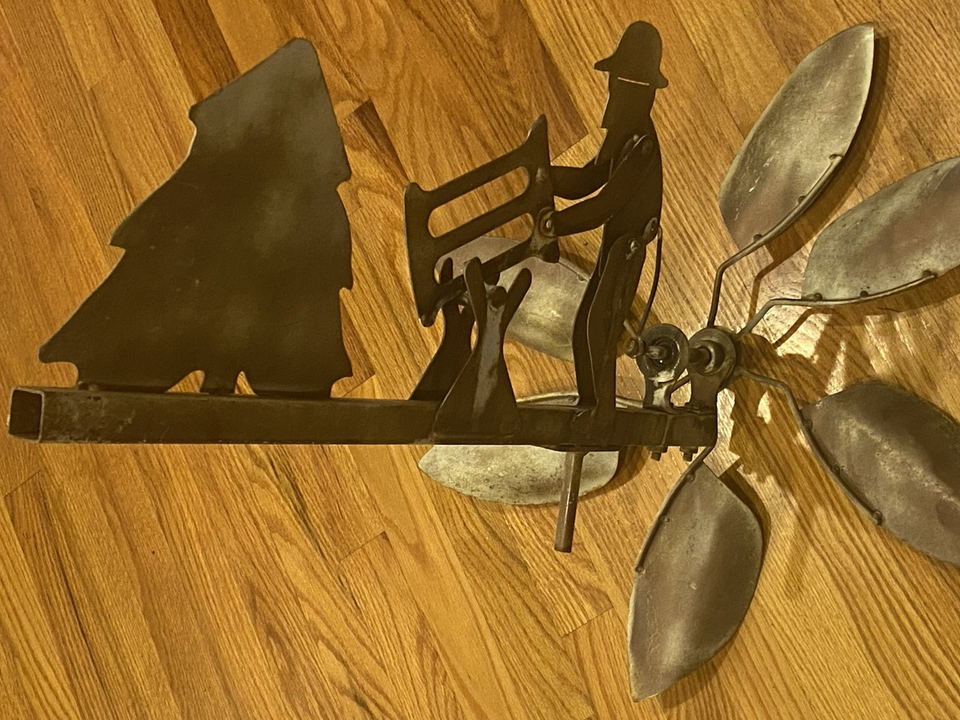 VINTAGE METAL WHIRLIGIG Weathervane Folk Art - Cutting Down Christmas ...