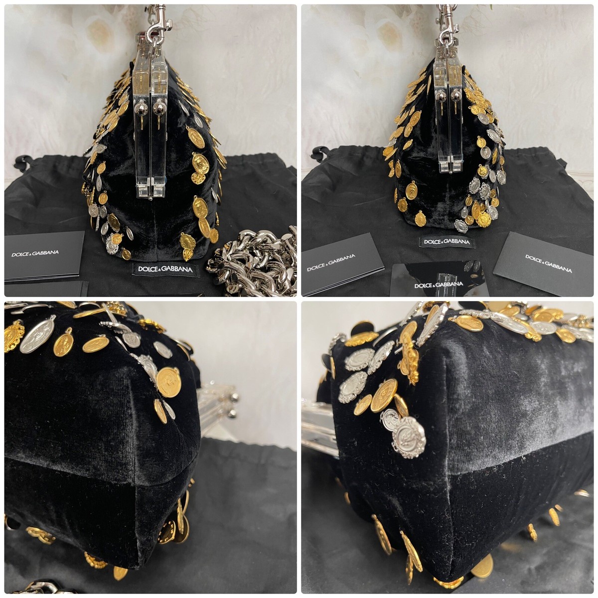 DOLCE GABANNA BLACK VANDA VELVET GOLD CHARMS CRYSTAL BAG DOLCE GABANNA BLACK VANDA VELVET GOLD CHARMS CRYSTAL BAG