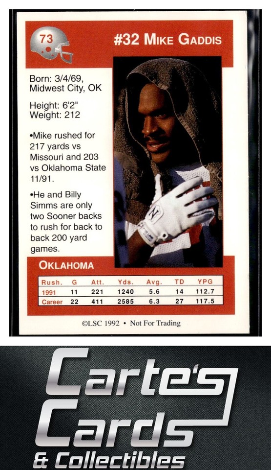 Mike Gaddis 1992 Gridiron #73 Oklahoma Sooners | eBay