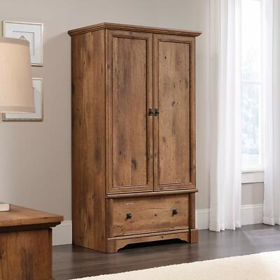 Rustic Oak Finish Armoire Wood Wardrobe Storage Cabinet Closet Drawer ...