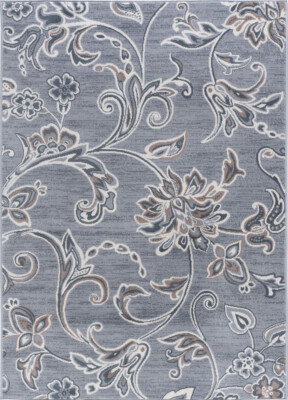 Gray Floral Machine Made Curls Vines Scrolls Area Rug MDN3509 - Aprx 5 ...