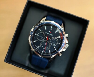 New Tommy Hilfiger Navy Stainless Steel With Silicone Strap Mens Watch ...