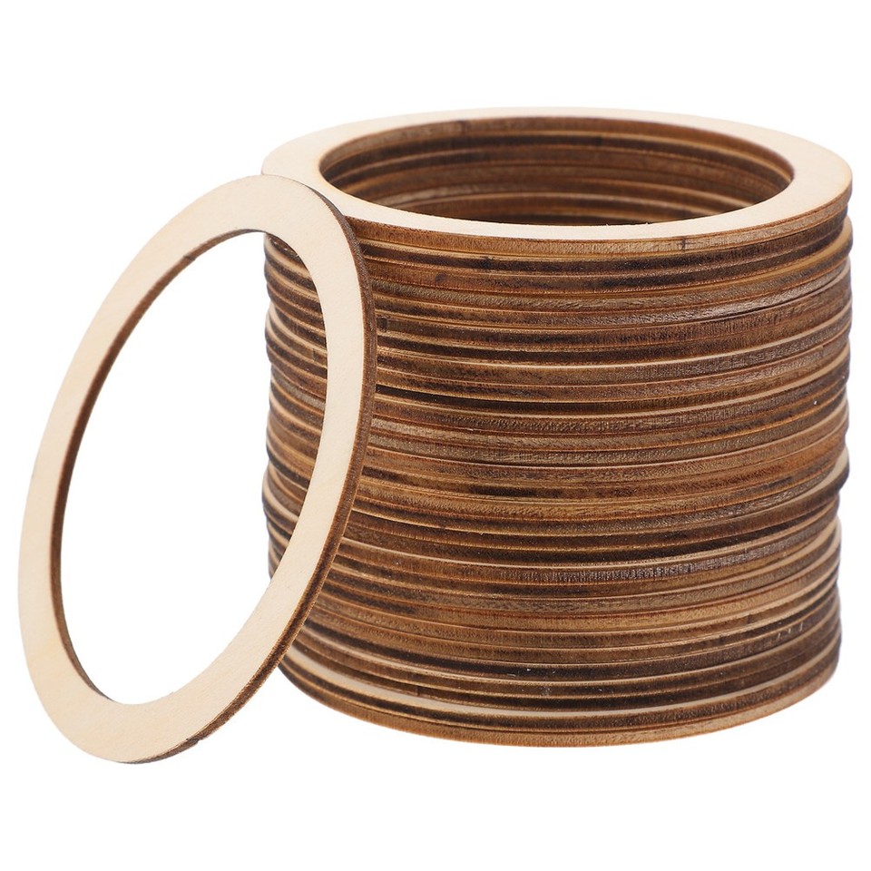 50 Pcs Wooden Accessories Craft Supplies Unfinished Macrame Rings ...