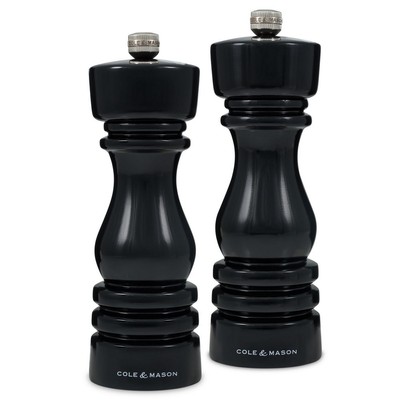 NEW Cole & Mason London Salt & Pepper Gloss Wood Set Black 2pce 18cm ...