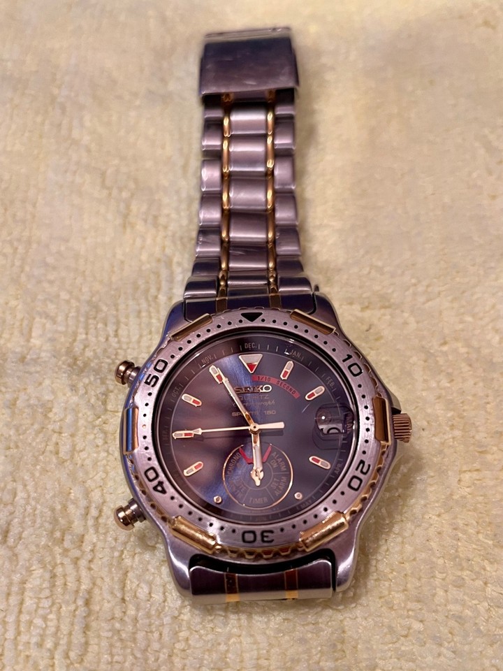 Seiko Sports 150 6M25-6039 Quartz Chrono Alarm Dancing Hands Two-Tone ...