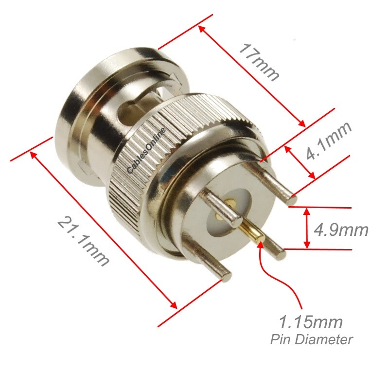 2-Pack BNC Male PCB Mount 50-ohm Thru Hole Vertical Solder Type RF ...