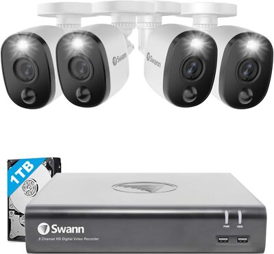 Swann 1080P Video 4 Channel DVR Security Camera System, 1TB Hard Drive ...