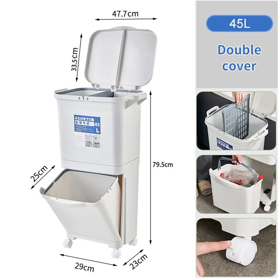 Kitchen Rubbish Waste Bin Recycling Dual Multi Compartment Pedal ...