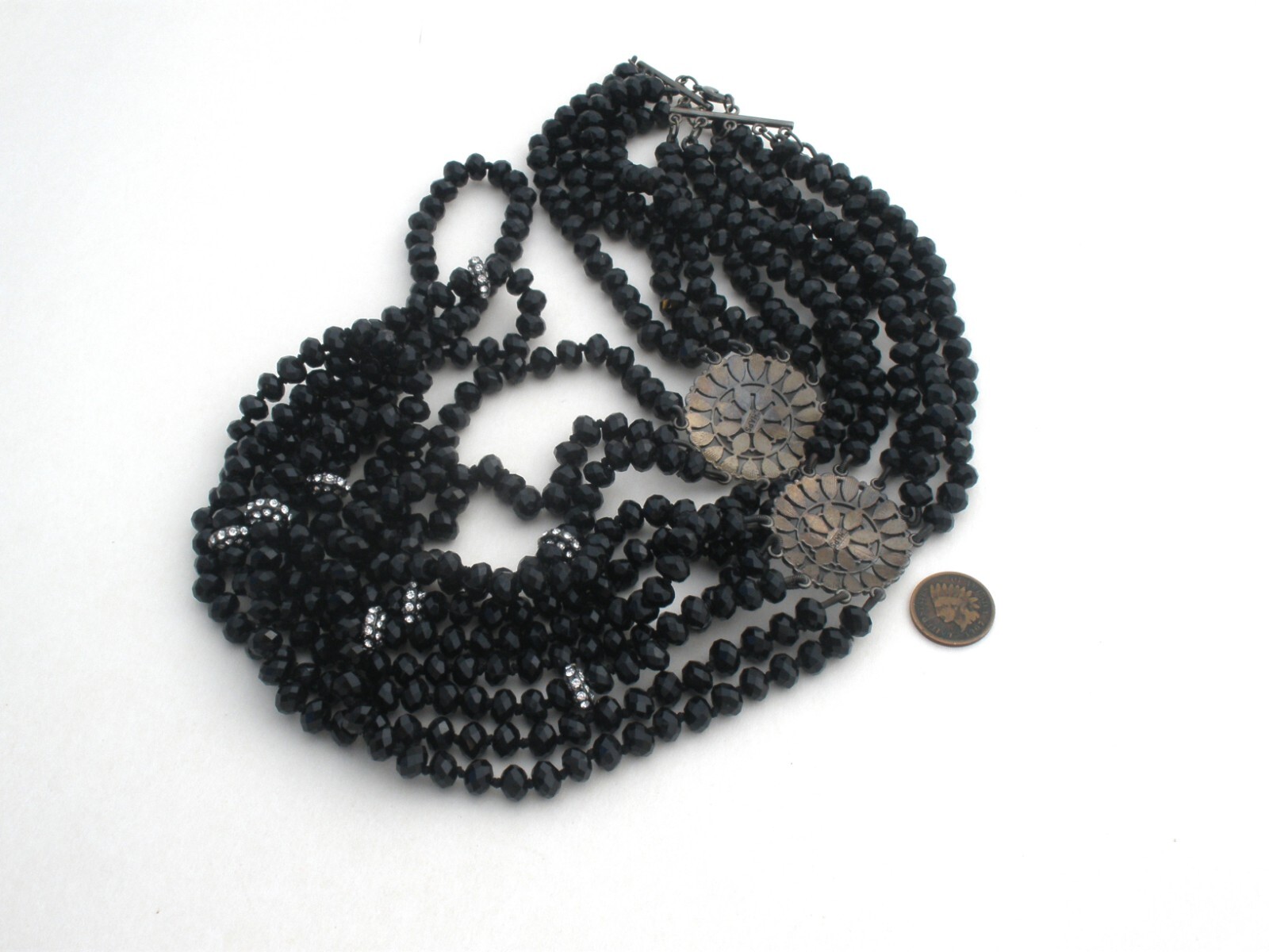 Chaps Black Bead Necklace Runway Statement Jewelry 5 Strands ...