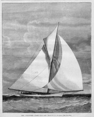 SAILING SLOOP UNDER FULL SAIL, ANTIQUE SAILBOAT PRINT, THE VOLUNTEER ...
