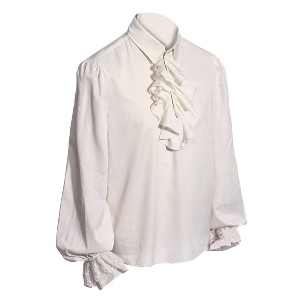 Men Pirate Shirt Puff Sleeve Ruffle Collar Vampire Tops Blouse ...