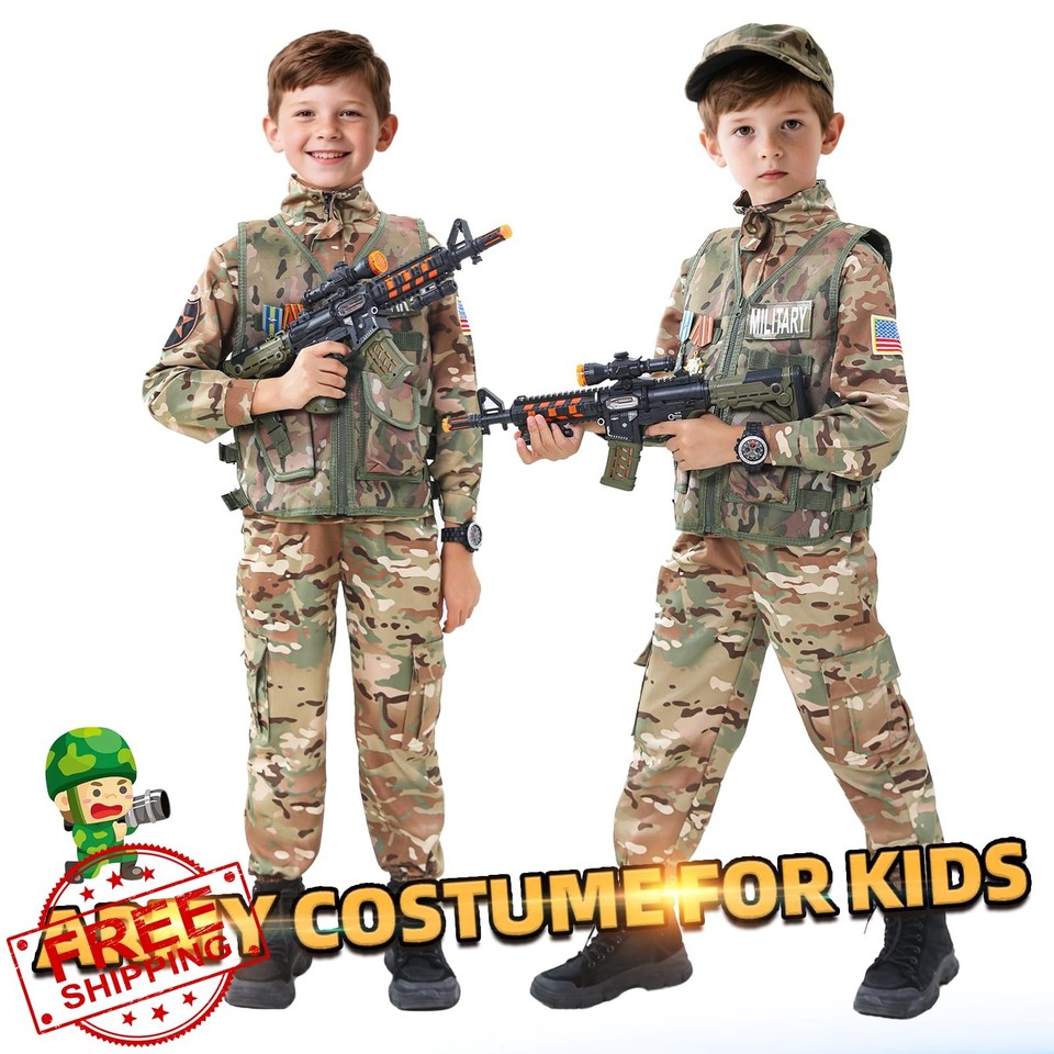 Qivbicy Kids Army Costume, Soldier Dress Up for Boys Halloween | eBay UK