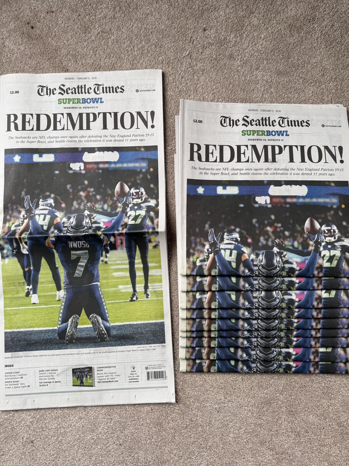 SEATTLE TIMES Newspaper 2/9/2026 SEAHAWKS Super Bowl LX