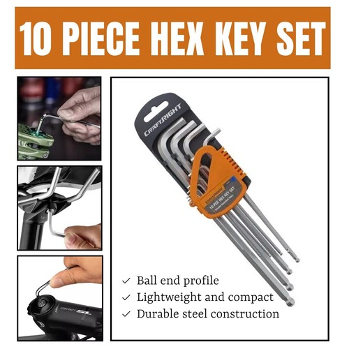 10 Piece Hex Key Set Lightweight & Compact Convenient Durable Steel ...