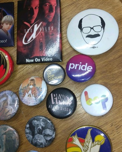 Vintage Lot Of Pop Culture Pin Back Buttons Badges Music Bowie Labyrinth Funny | eBay
