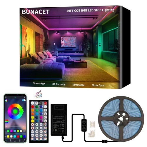 Cob RGB LED Strip Lights Bright 20 Ft RGB Cob LED Lights For Game Room ...