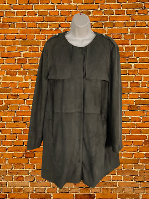 WOMENS M&S PER UNA SIZE UK 18 KHAKI FAUX SUEDE COLLARLESS JACKET COAT ...