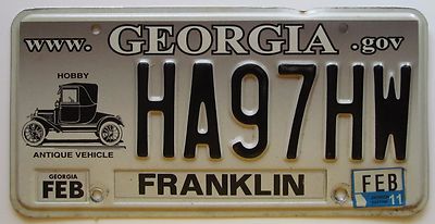 Georgia 2011 FRANKLIN COUNTY HOBBY ANTIQUE VEHICLE License Plate ...