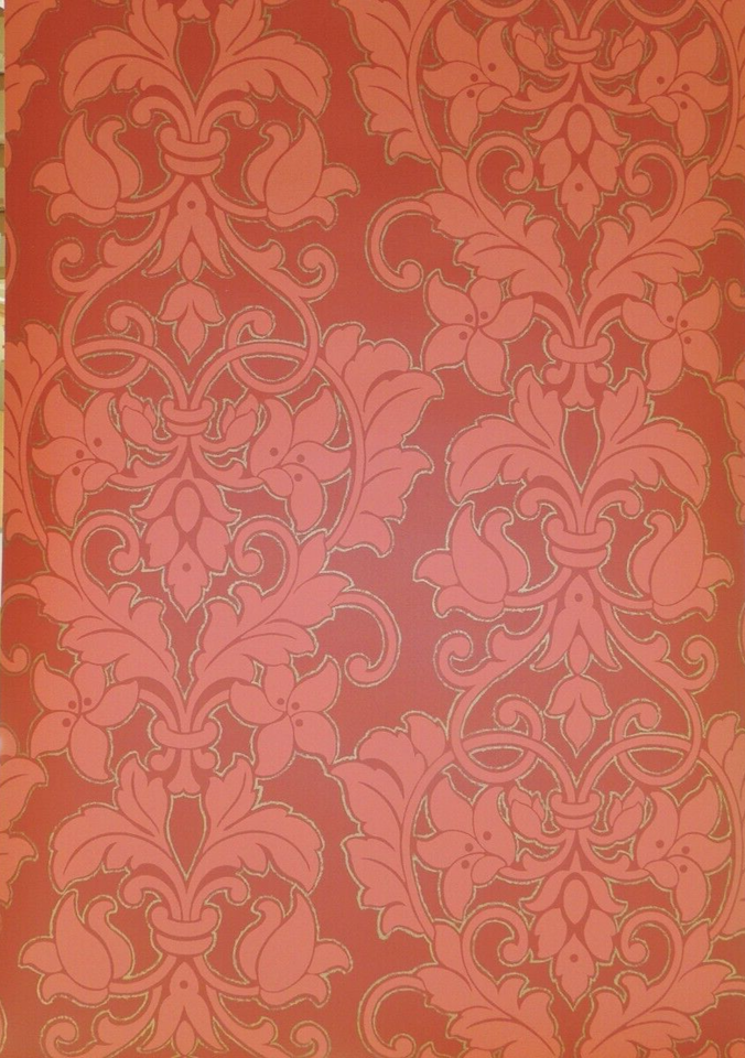 DEEP RED & GOLD DAMASK PREPASTED VINYL WALLPAPER # SD25700 | eBay
