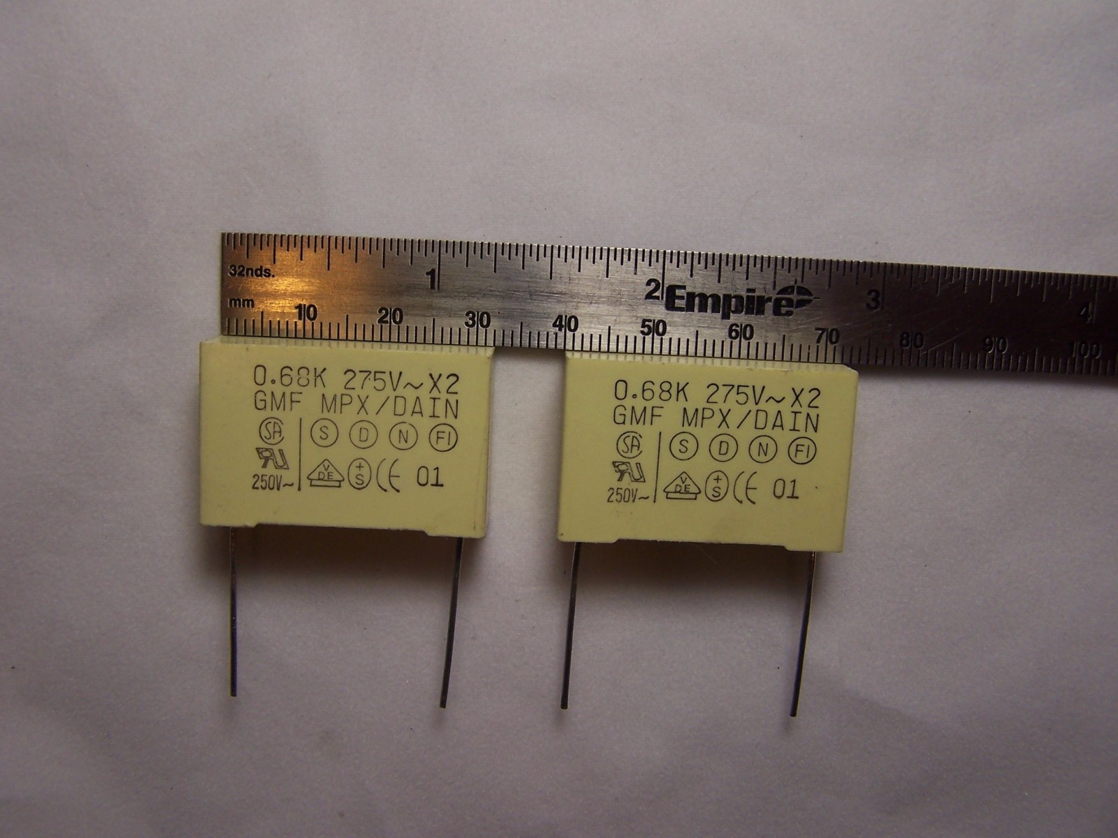 0.68uF K 275V AC Safety Capacitors (2pcs.) 27.0 mm Pitch ( MPX/DAIN ...