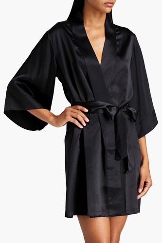 RRP €361 GINIA Silk Satin Belted Robe AU10 US6 IT42 M Black 3/4 Sleeve ...