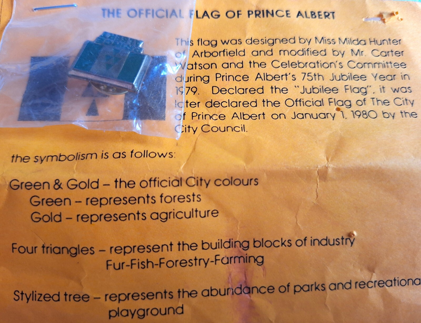 Vintage THE OFFICIAL FLAG of PRINCE ALBERT Saskatchewan LAPEL PIN ...