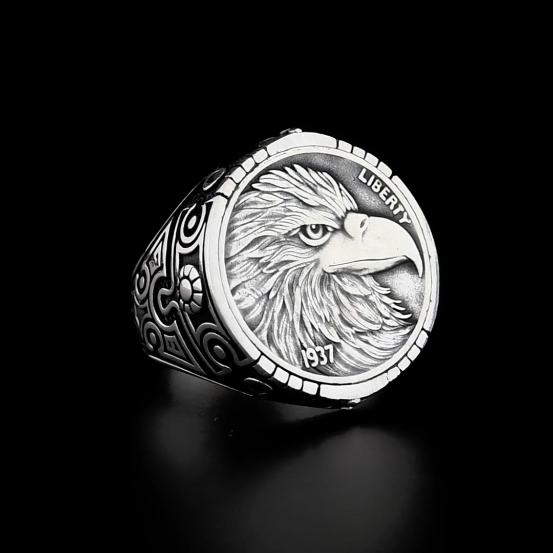 Liberty 1937 Eagle 925 Sterling Silver Gothic Bikers Coin Men's Ring | eBay