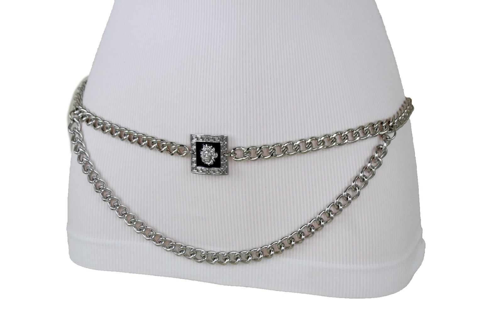 Women Fashion Belt Hip Waist Silver Metal Chain Links Lion Charm Buckle ...