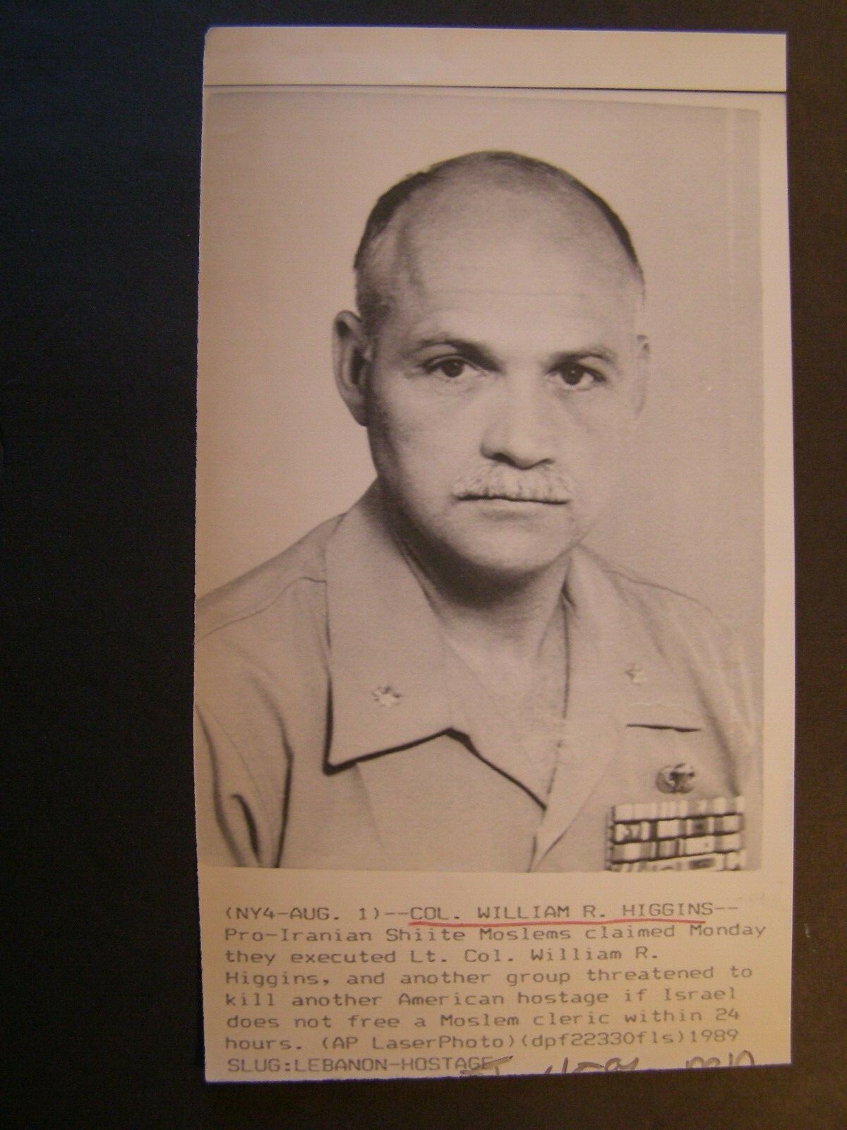 AP Wire Press Photo 1989 US Marine Officer Lt Col William R Higgins ...