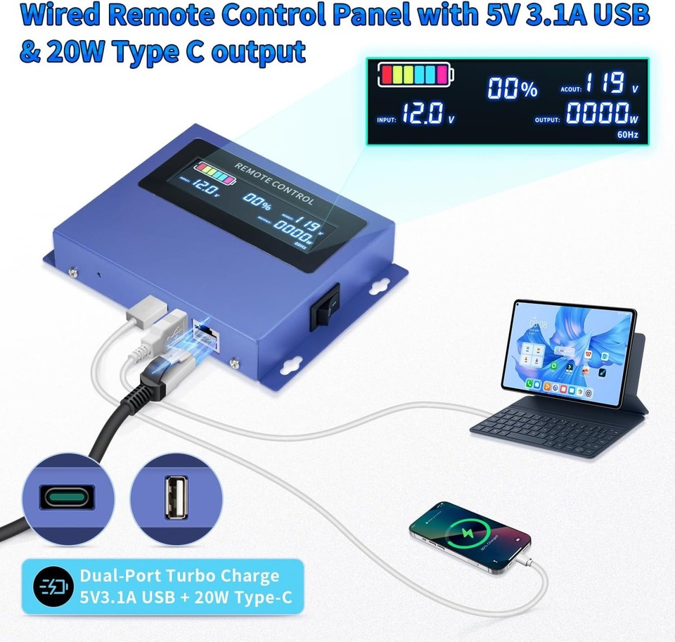 2000W 4000W Pure Sine Wave Power Inverter 12V to 110V Remote Control ...