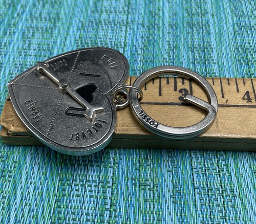 Fossil Bag Charm Key Ring Compass Heart Rose Spinner Dial Silver Tone ...