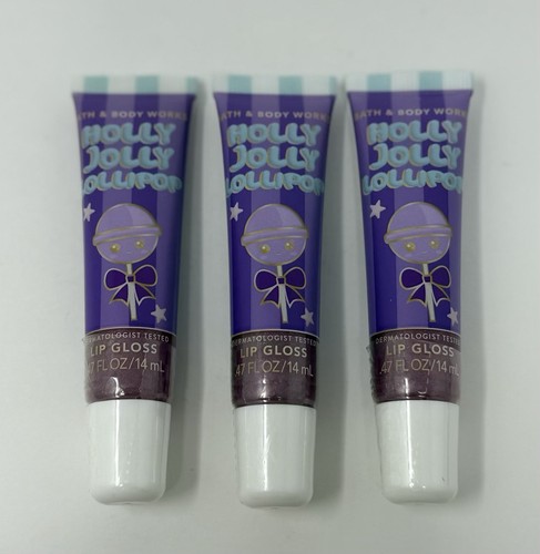 3 NEW Bath & Body Works Holly Jolly Lollipop Lip Gloss Tube .47 oz / 14 ...