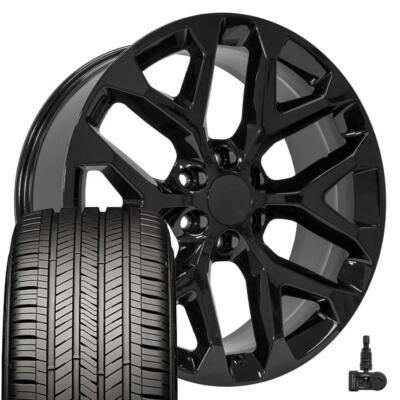 22 inch Black Snowflake Rims Goodyear Tires TPMS Fit Escalade Sierra ...