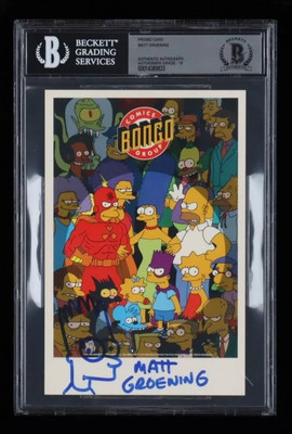 Matt Groening "THE SIMPSONS" Promo Card Sketch Signed BECKETT BAS Rare ...