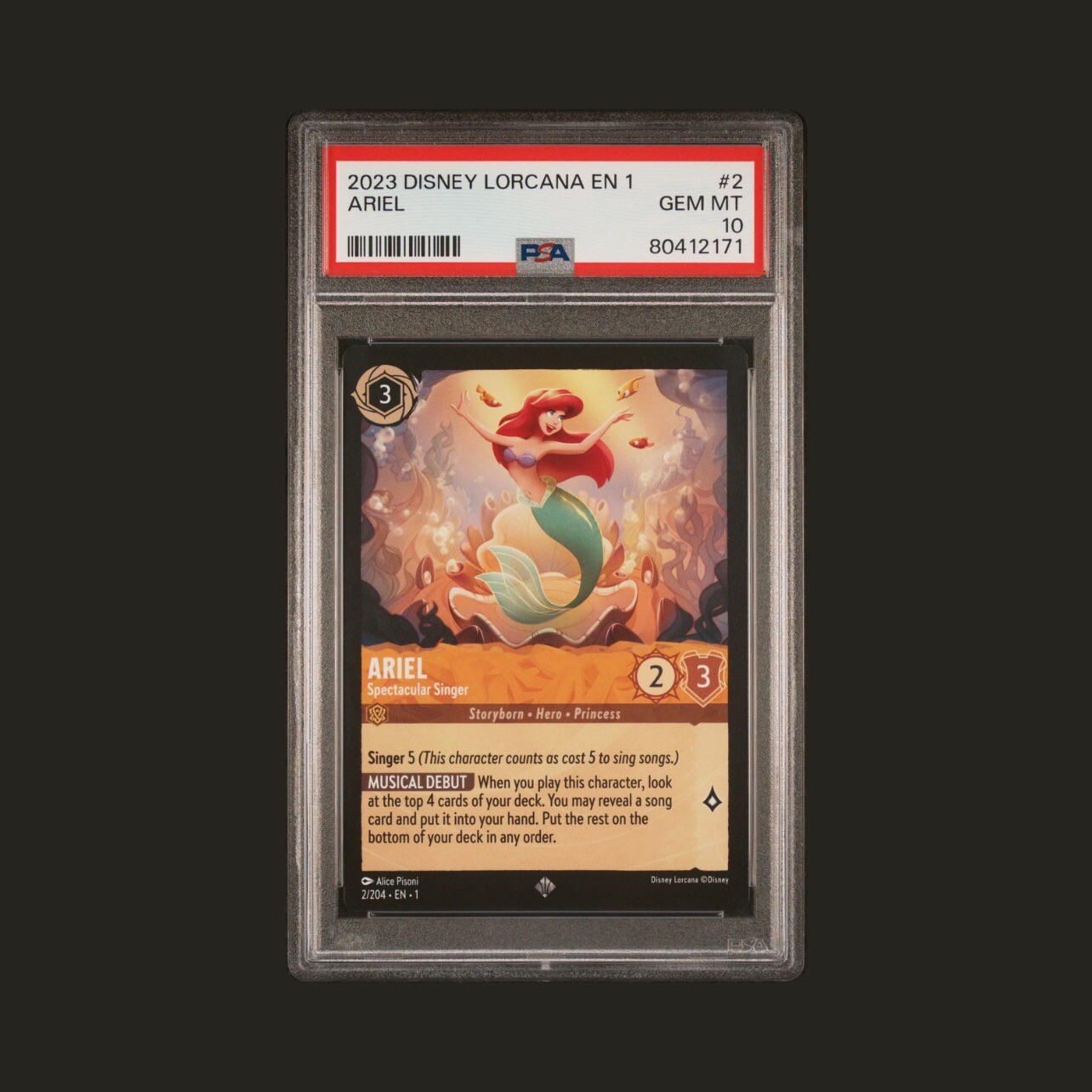 Disney Lorcana - ARIEL “Spectacular Singer” Super Rare 2/204 - PSA 10 ...