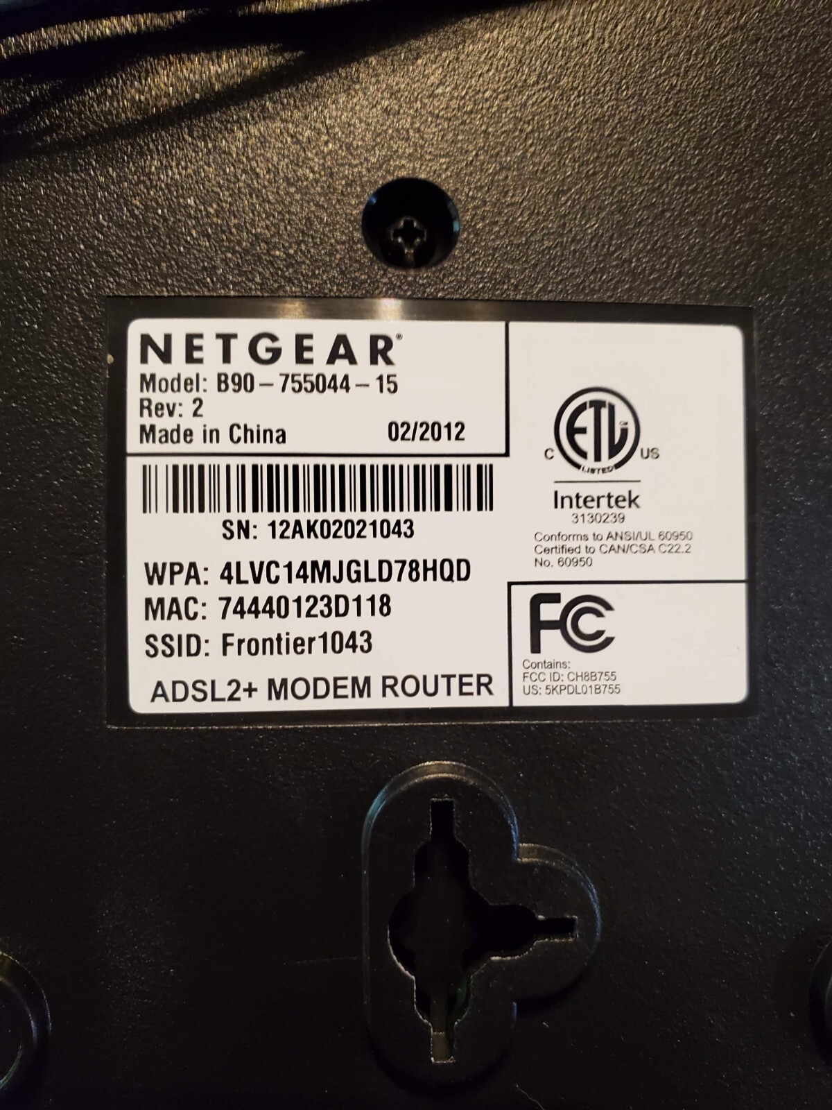Netgear Model 7550 B90-755044-15 Frontier ADSL2+ Modem Router | eBay