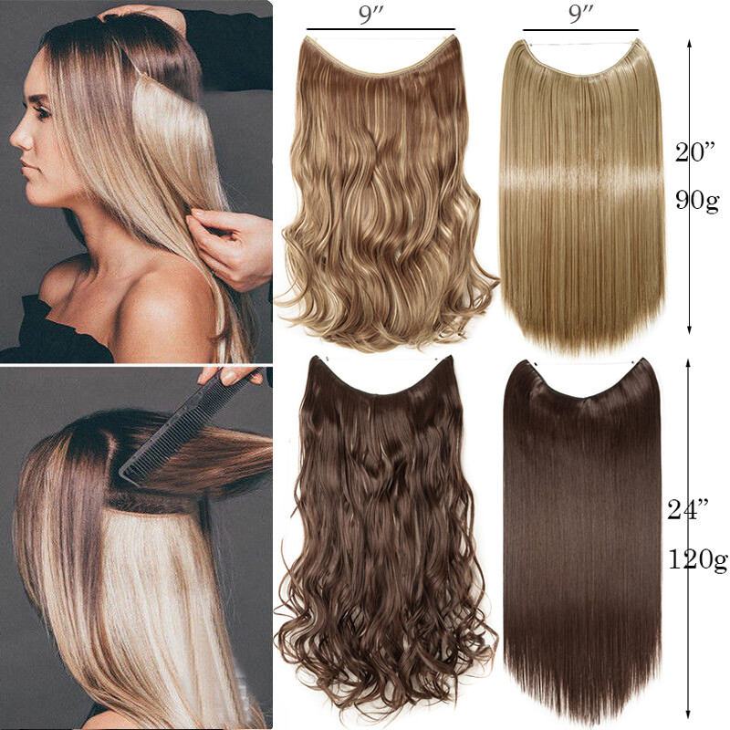 US Hidden Secret Invisible Band Wire In Thick One Piece Hair Extensions ...